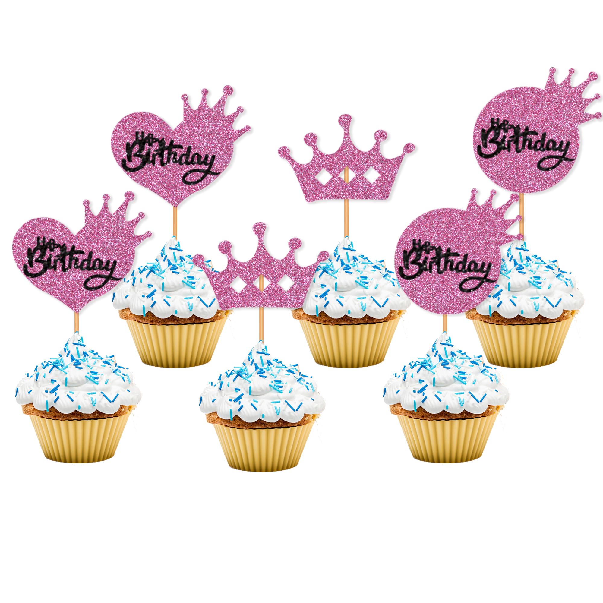 Blopee Cupcake Toppers, Purple Happy Birthday Cupcake Toppers, 24 pcs ...