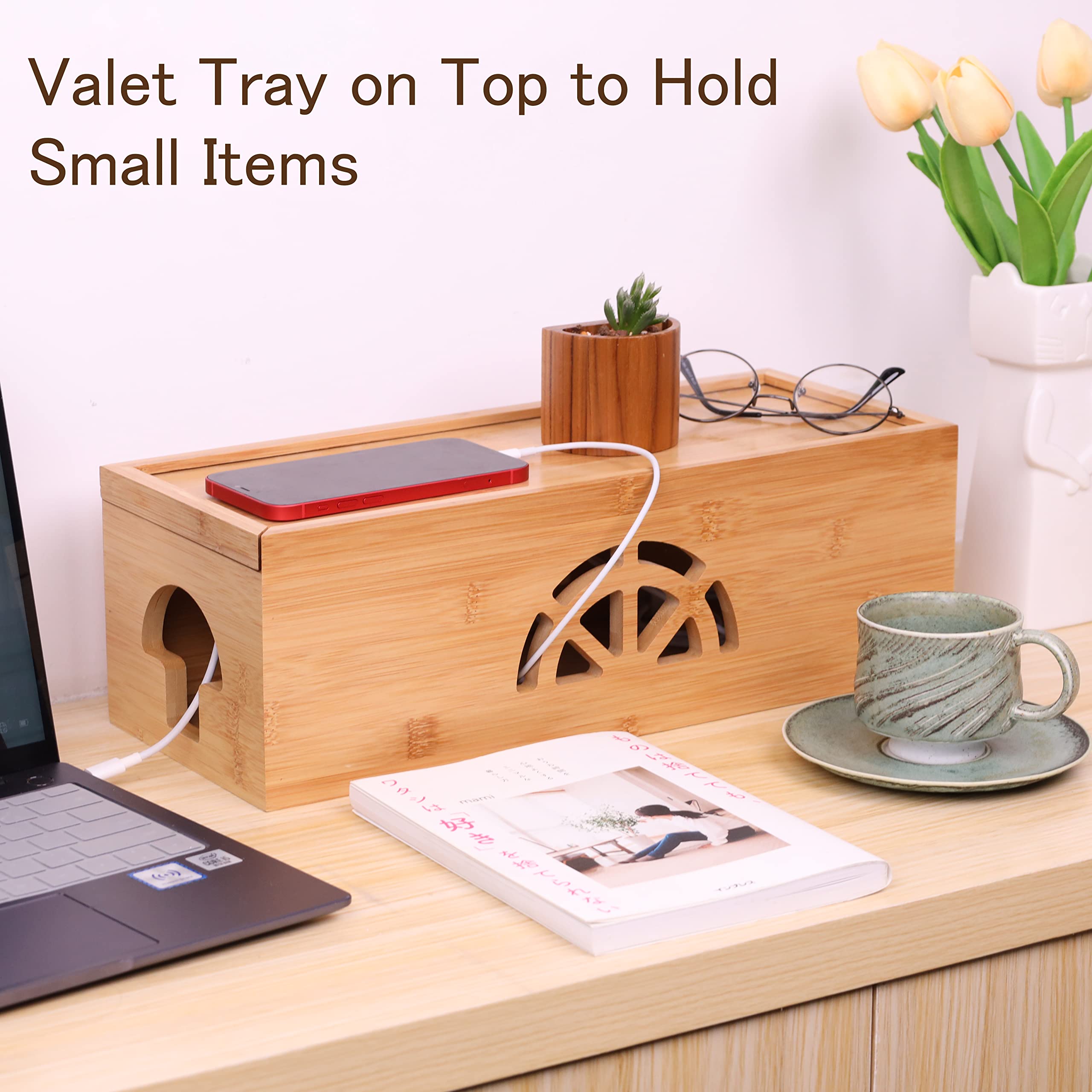 Mua Extra Large Cable Management Box with Lid, Bamboo Cable Box for ...