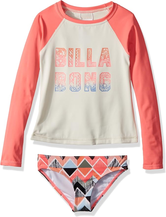 Billabong Girls' Zigginz Long Sleeve Rashguard Swimsuit Set Rash Guard ...