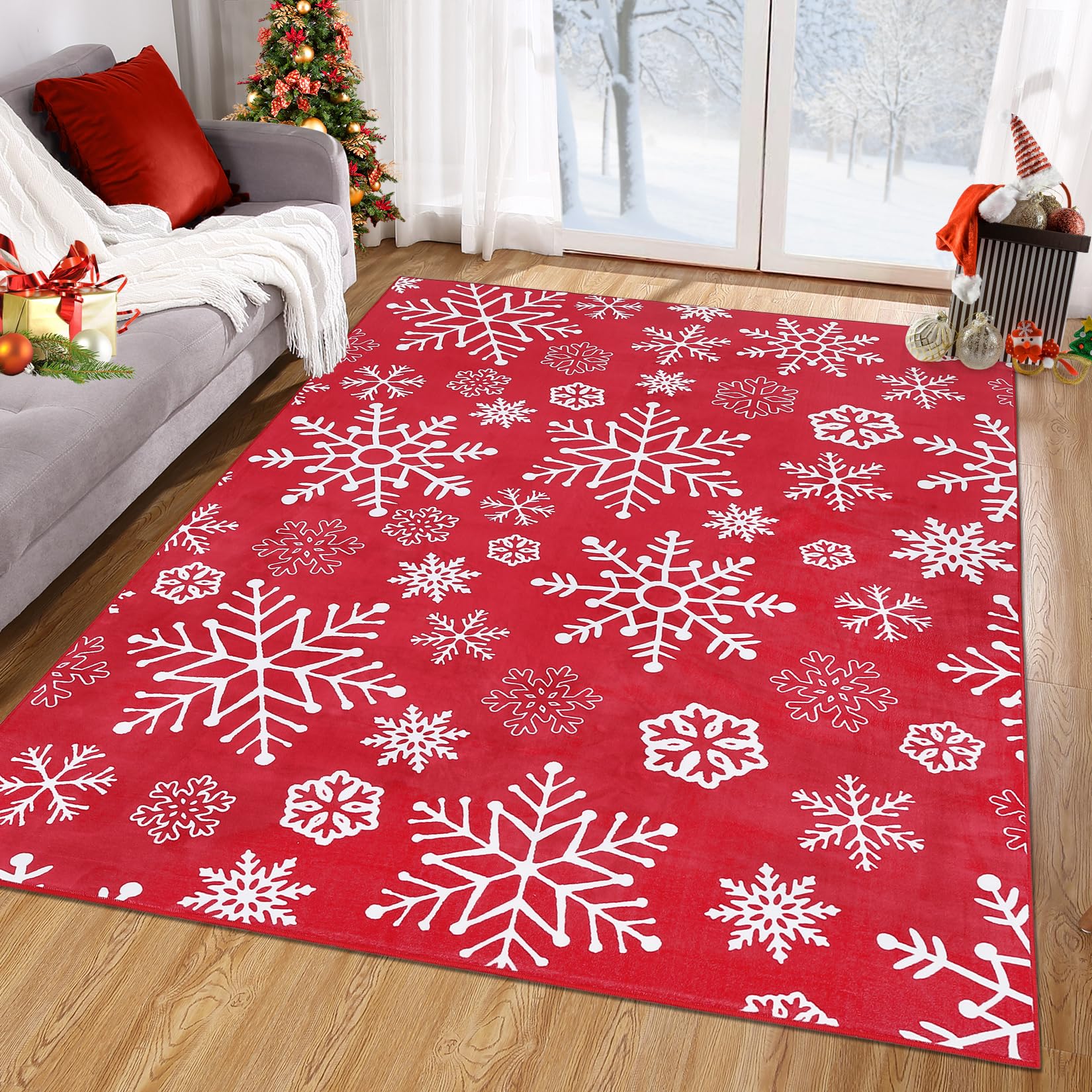 ROYHOME Christmas Area Rug 5x7 Feet Christmas Snowflake Pattern Floor ...