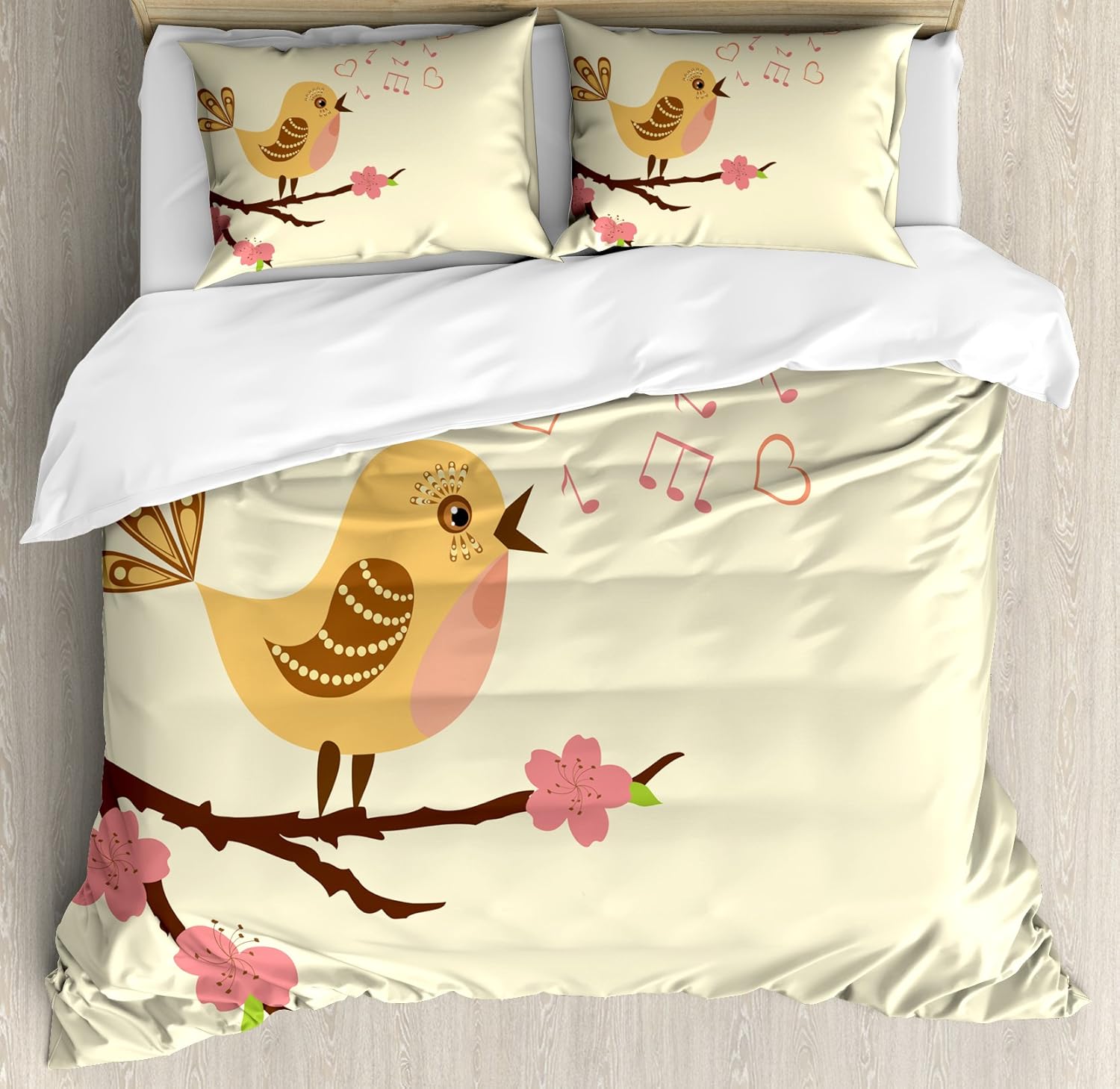 Amazon.com: Lunarable Bird Duvet Cover Set, Ornate Singing Bird ...