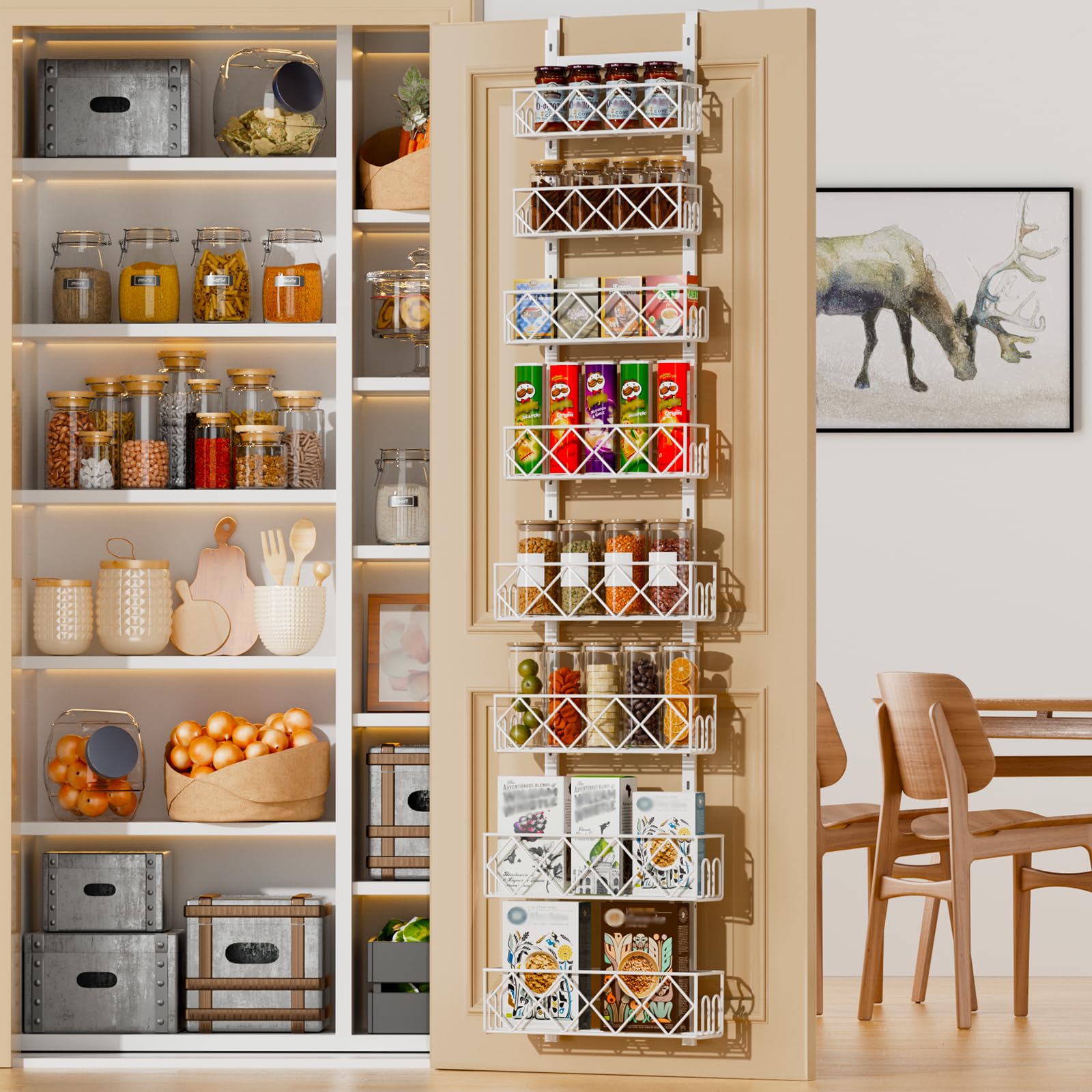 Over the Door Pantry Organizer 8-Tier Adjustable Baskets Hanging Spice ...