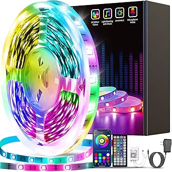 Amazon.com: Tenmiro 65.6ft Led Lights for Bedroom, Smart Music Sync LED ...