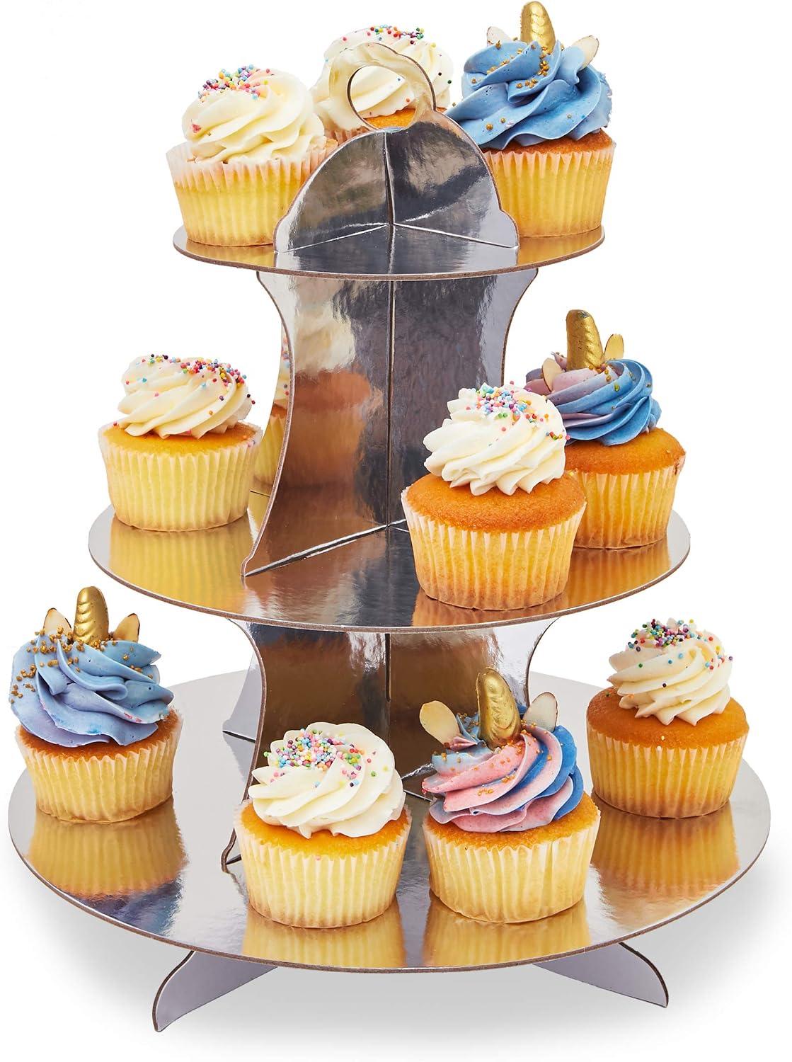 3-Tier Dessert and Cupcake Tree Display Stand (Gold and Silver) – 30 x ...