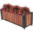 Amazon.com : Sunnydaze Slatted Rectangular Wood Planter Box with Powder ...