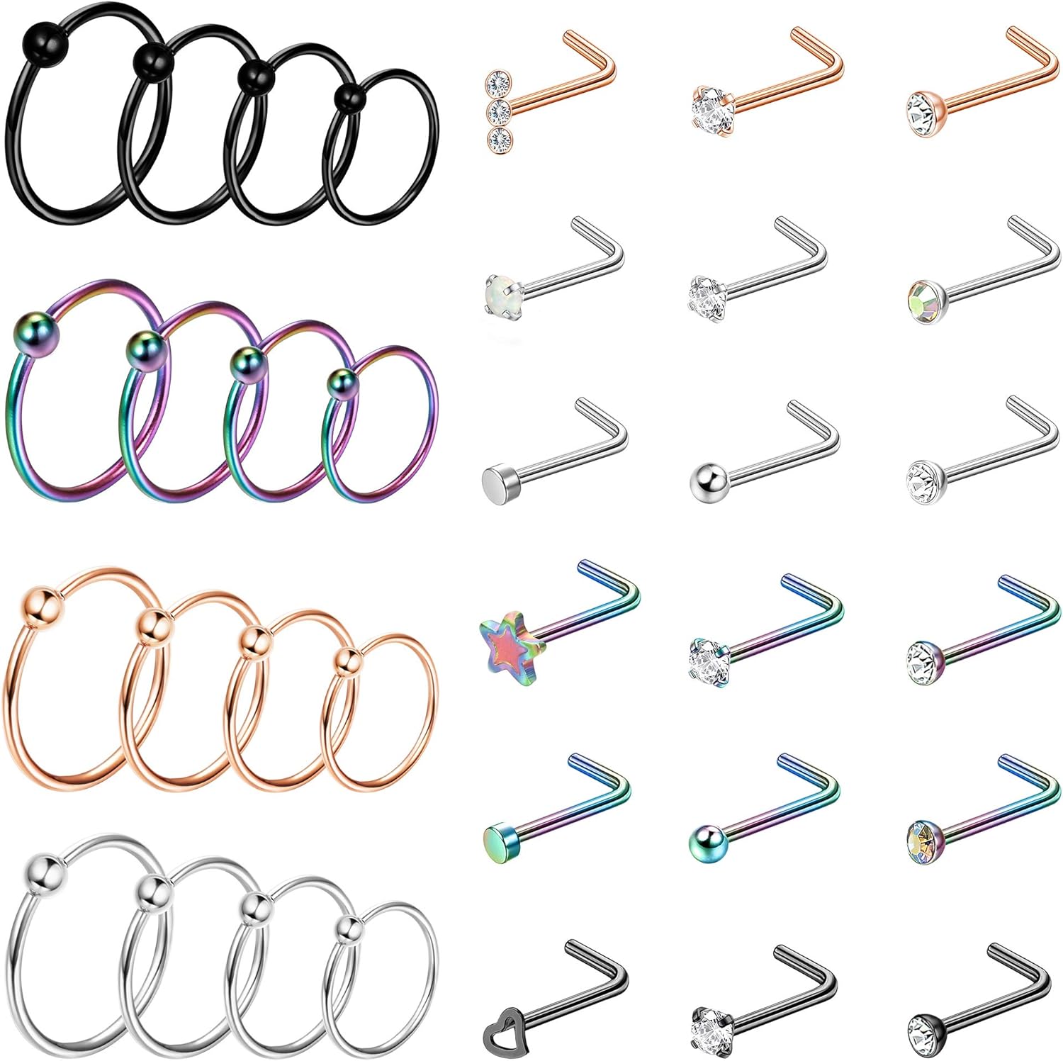 Ubjuliwa 34 piezas de aro de nariz para mujer, piercing de nariz de ...