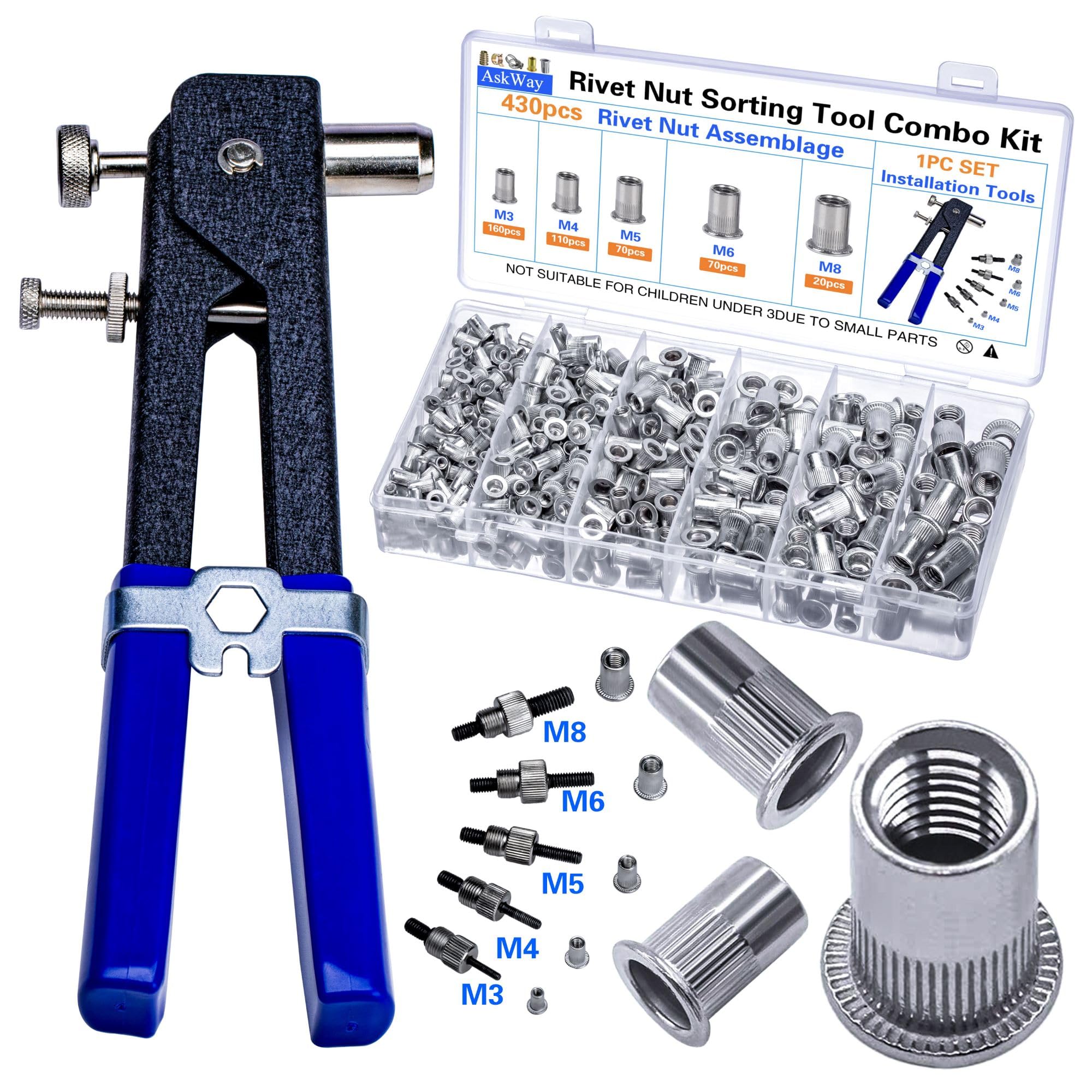 Pressure Rivet Nut Tool Kit, 430Pcs Metric Rivet Nut Combination (M8/M6 ...