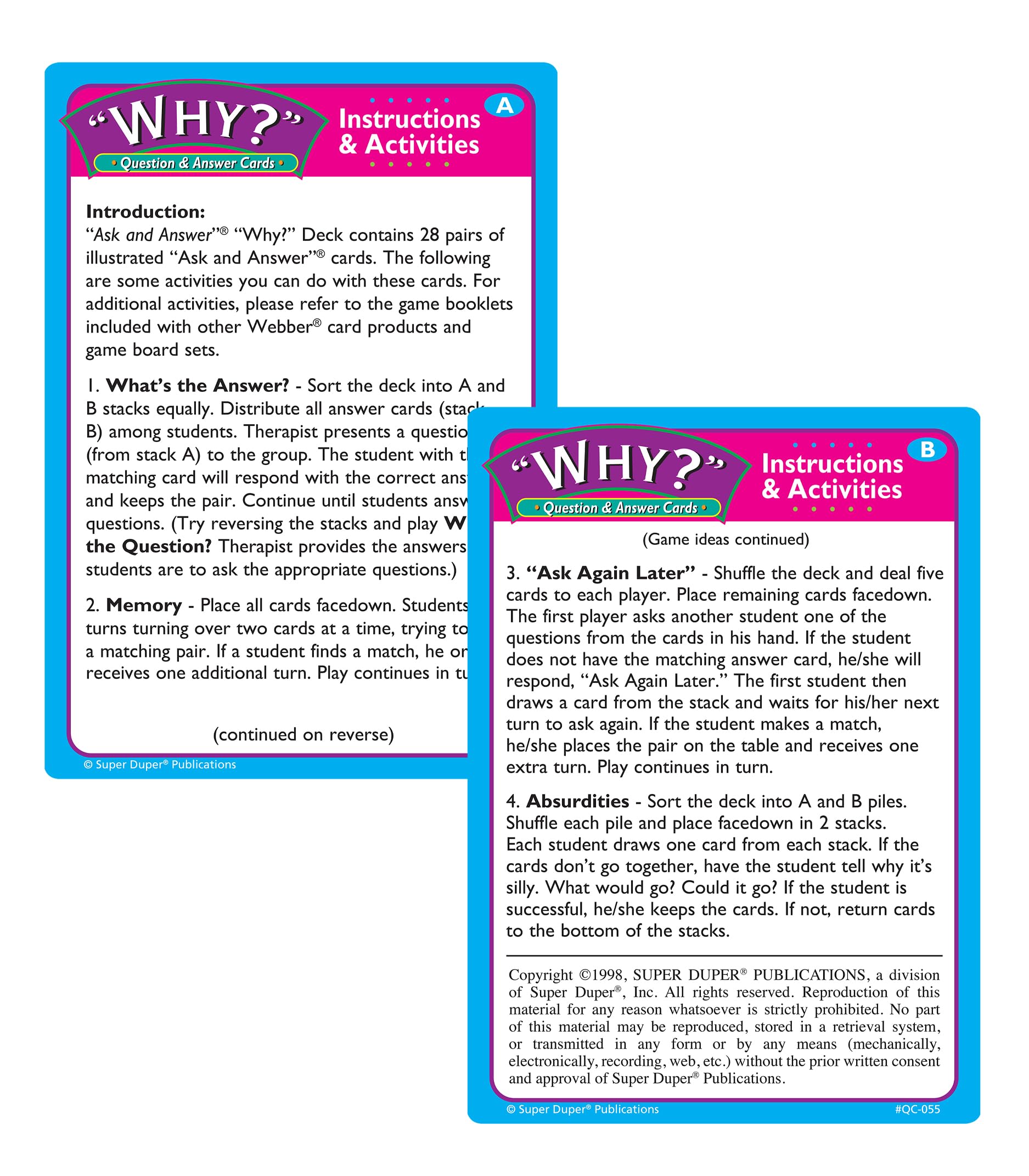 Super Duper Publications | Ask And Answer® Why Questions Fun Deck ...