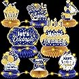 Amazon.com: RUMIA 8Pcs Blue Gold Birthday Table Honeycomb Centerpieces with Led String Lights ...