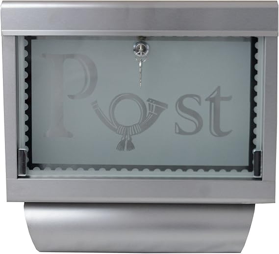 Wand Briefkasten Edelstahl 40x30x11cm mit Glasfront Motiv Post und ...