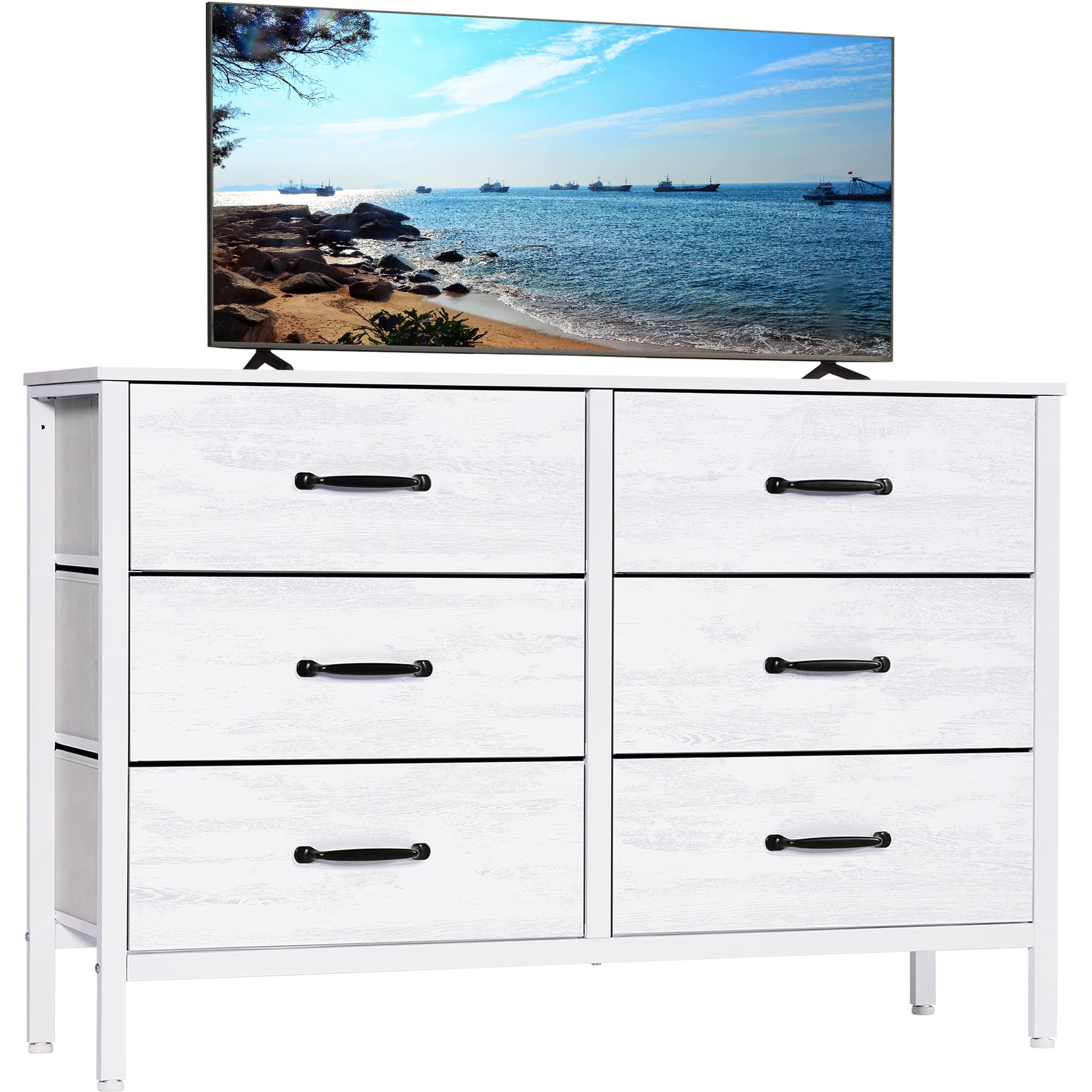 LYNCOHOME White Dresser with 6 Drawers, Wide Dresser for Bedroom and 50 ...