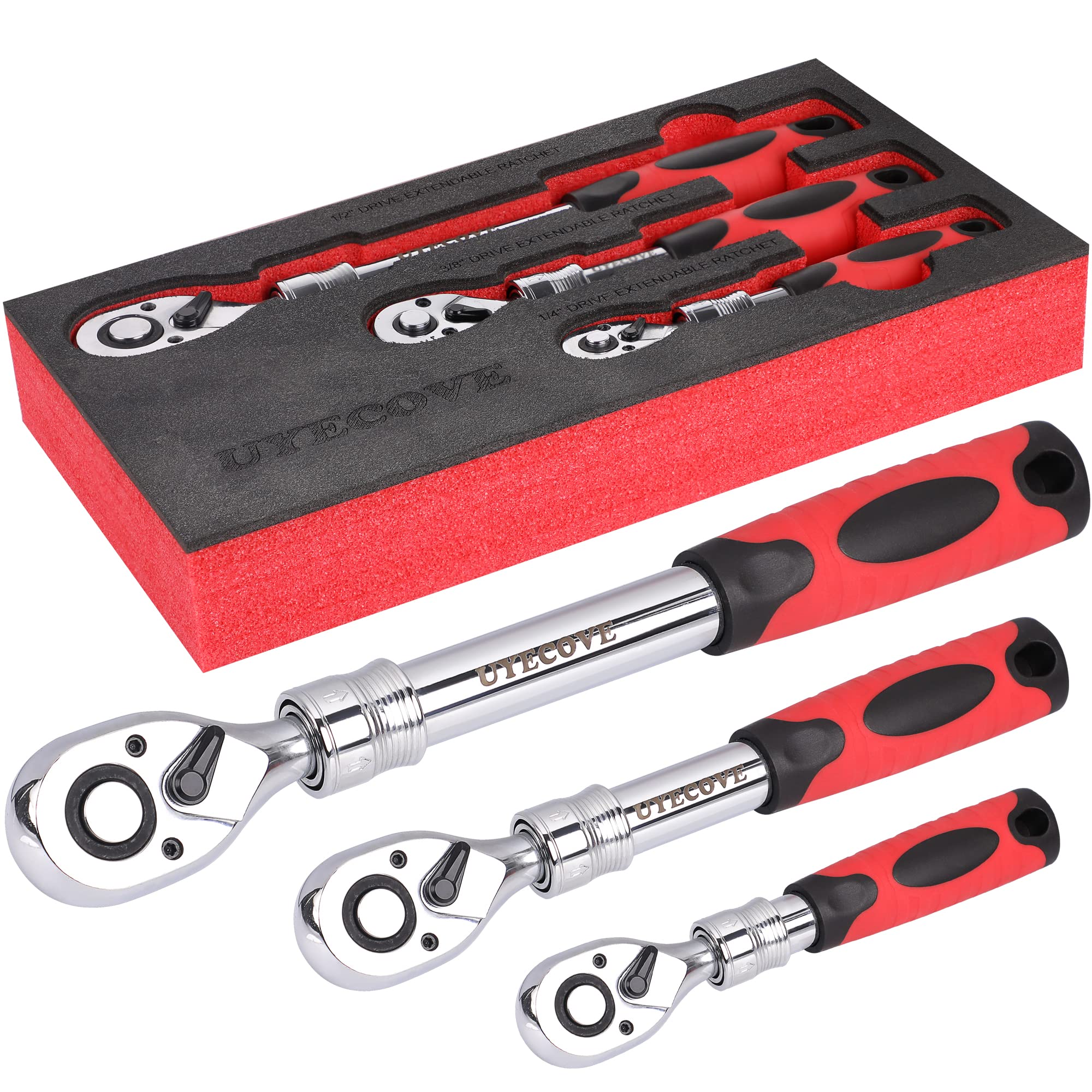 UYECOVE 3-Piece Extendable Ratchet Set, 1/4 3/8 1/2 Inch Extendable ...