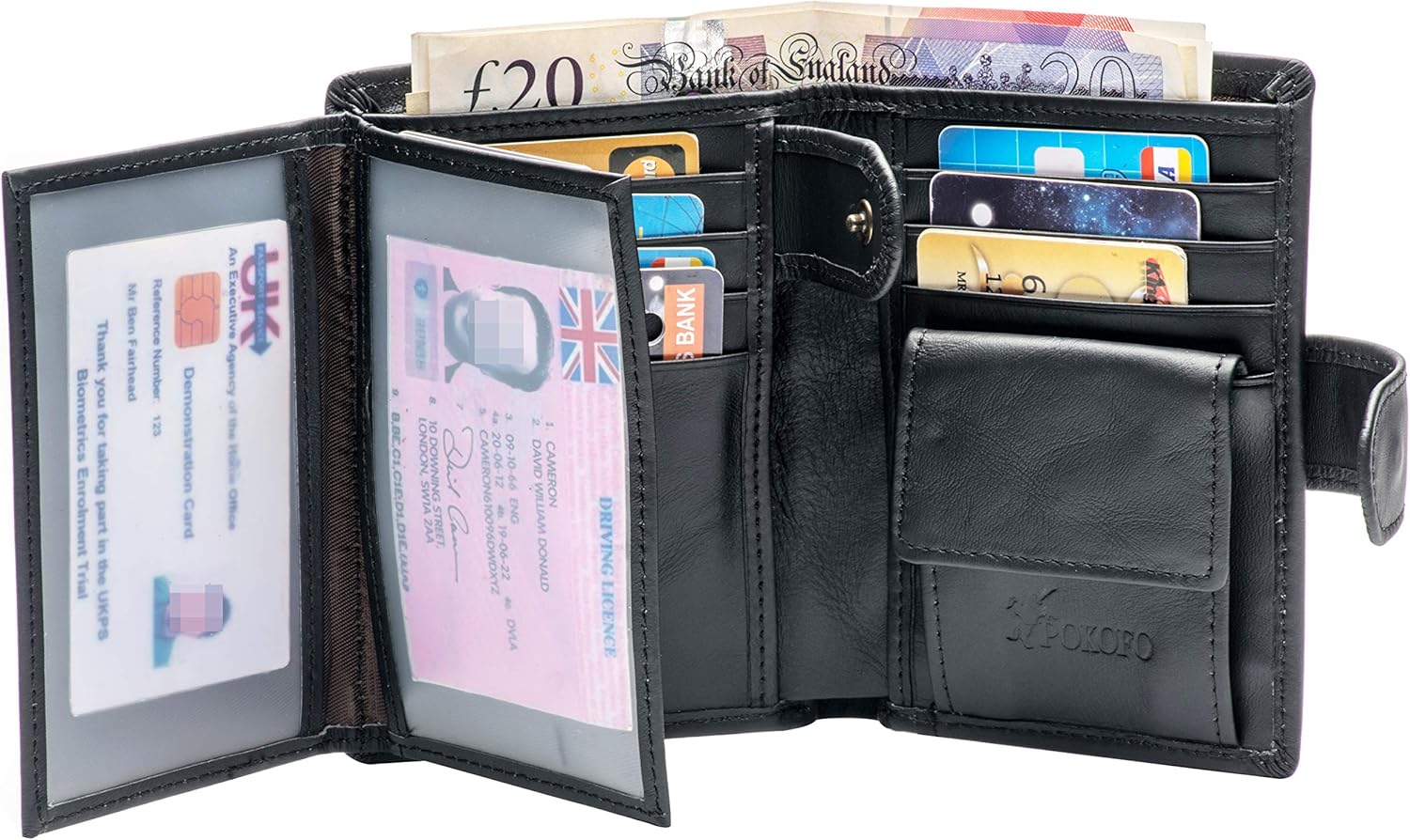 Men’s RFID Large Leather Trifold Wallet Snap Closure 3 ID Windows ...