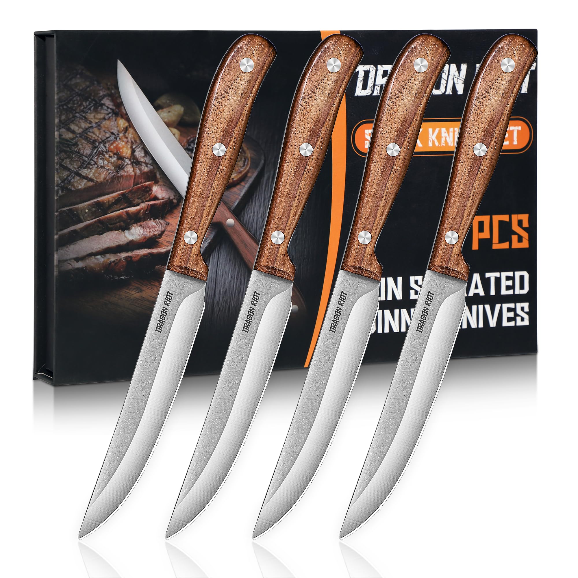 DRAGON RIOT Steak Knives Set of 4, Ultra Sharp Steak Knife Set Japanese ...
