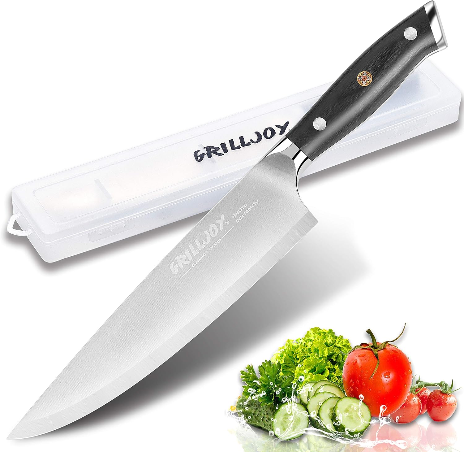 Grilljoy 8-Inch Professional Chef Knife with Storage Case, 9Cr18 ...