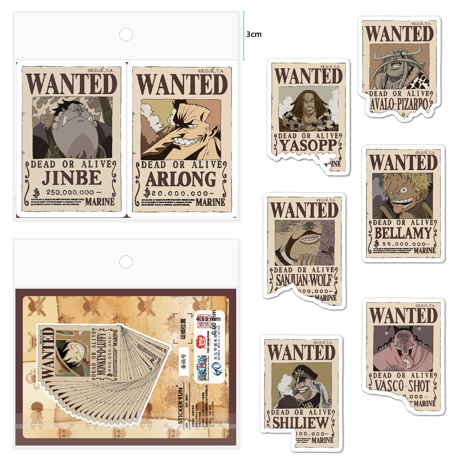 80pcs Anime Wanted Poster Stickers, Cute Vinyl Waterproof Pirate Manga ...