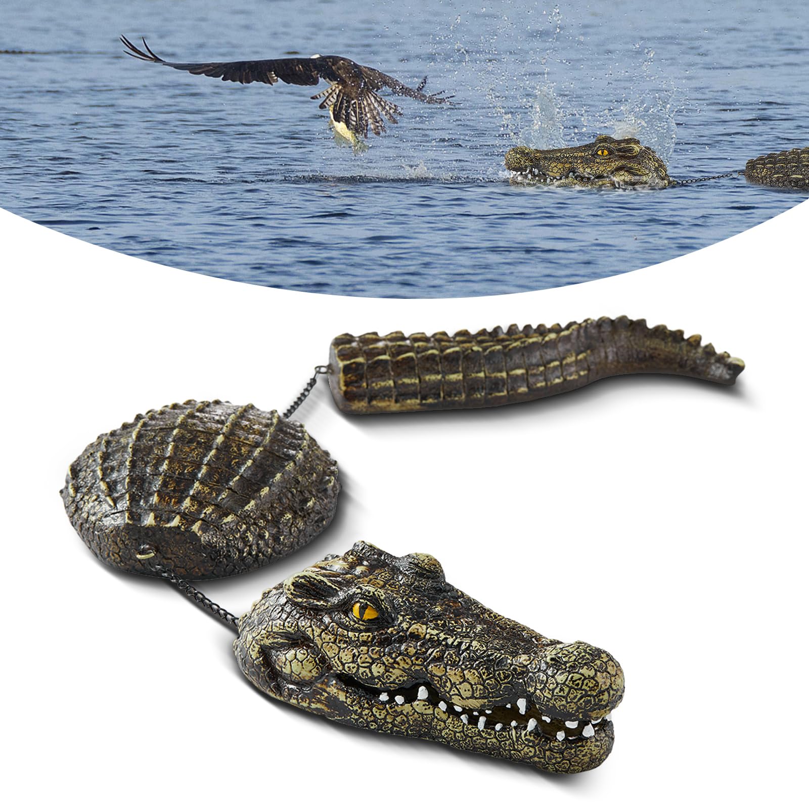 EXLIPO Floating Alligator Decoy, Three-Section Simulation Floating ...