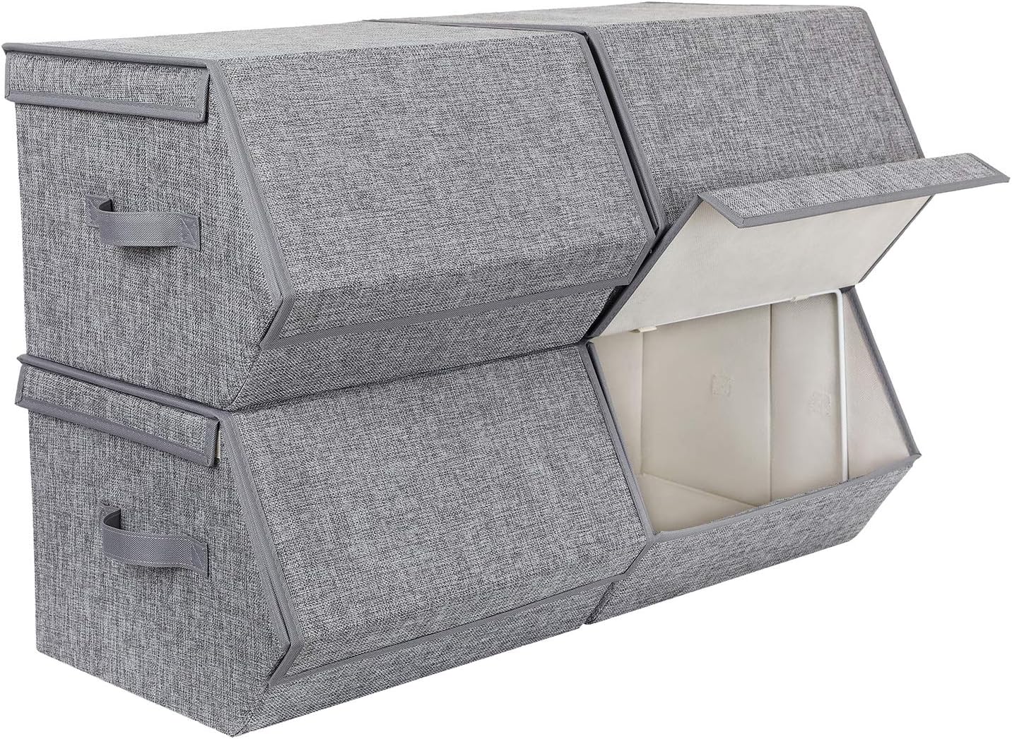 SONGMICS Set of 4 Storage Boxes with Magnetic Hinged Lid, Stackable ...