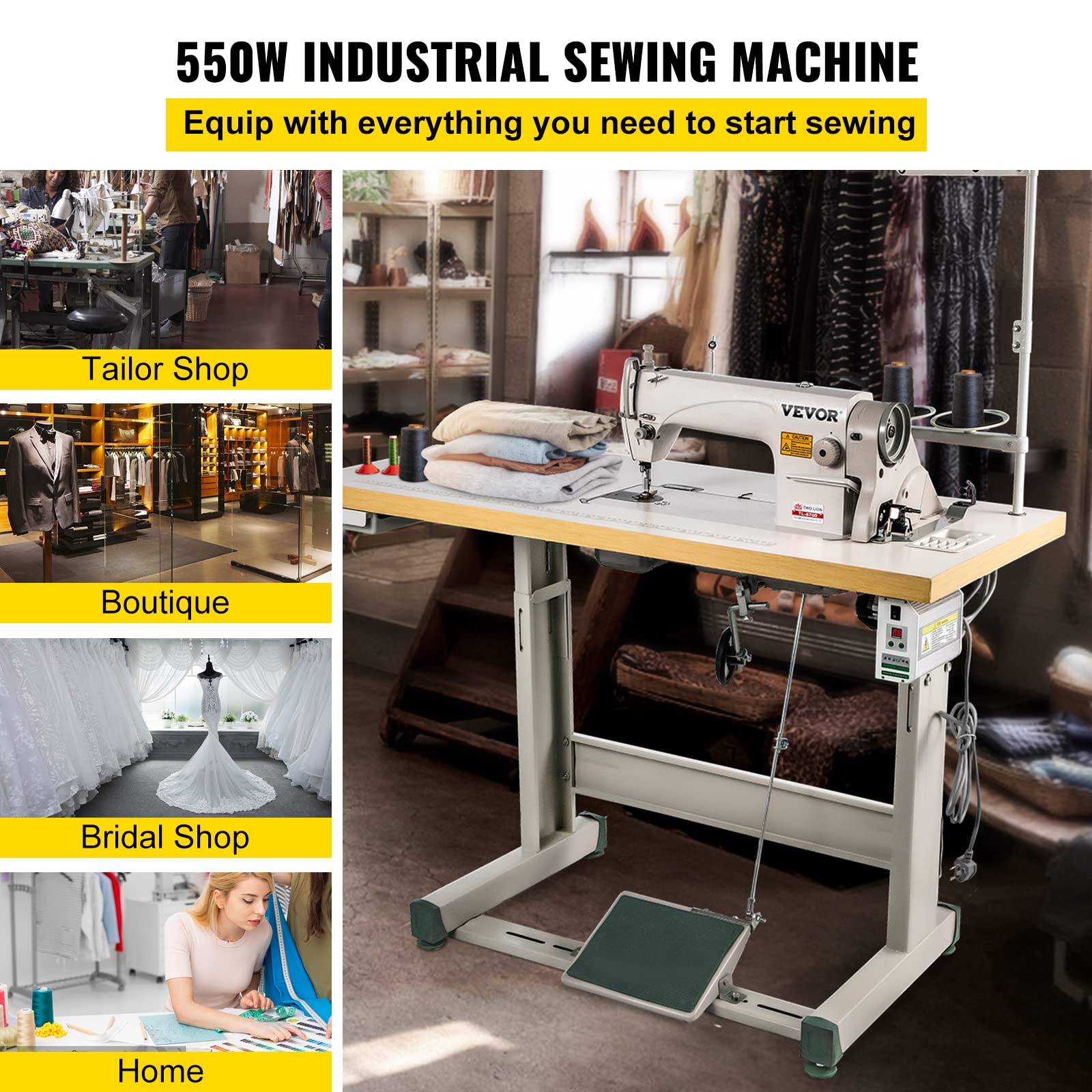 Mua VEVOR Industrial 550W, Upholstery Sewing Machine with Servo Motor + Table Stand Commercial ...