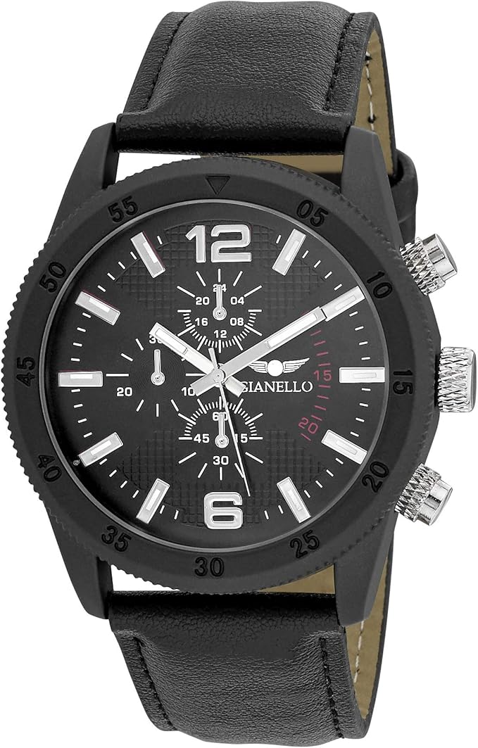 Gianello Mens GNL7718BK Black Faux Chronograph Italian Strap Bracelet ...
