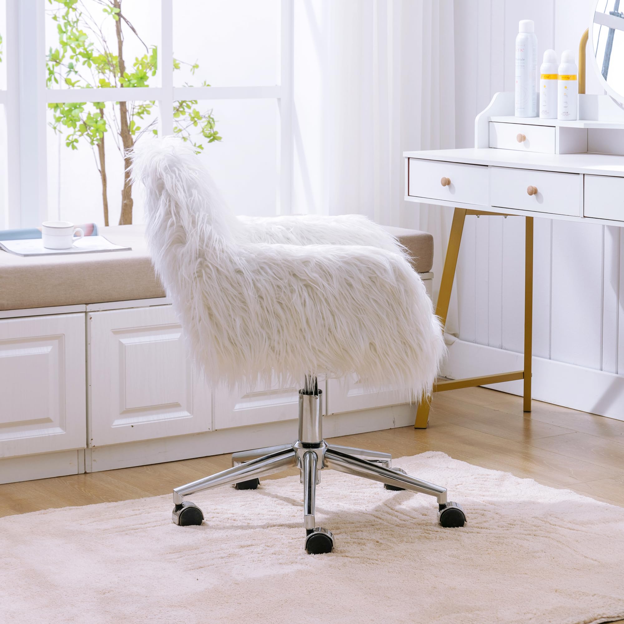 HomVent Modern Faux Fur Cute Office Chair,Upholstered Faux Fur Makeup ...