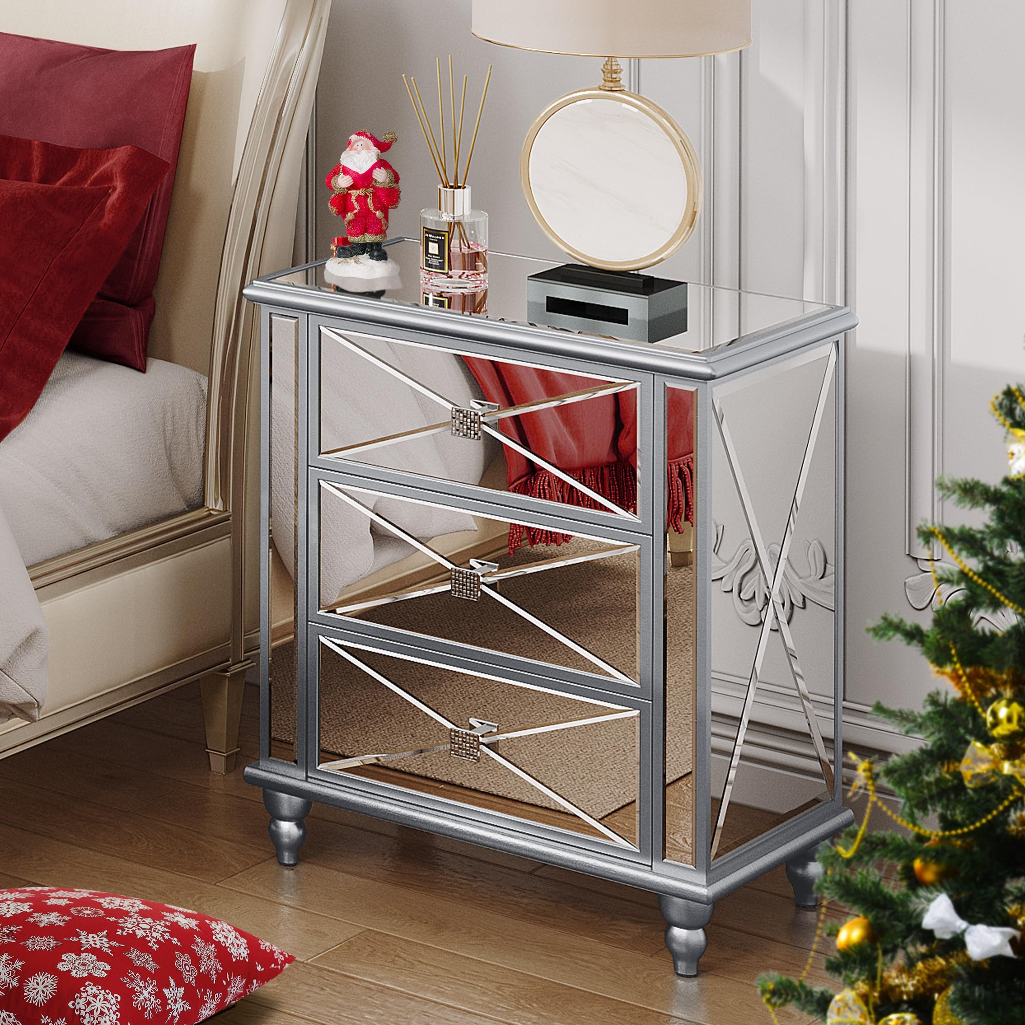 DWVO Silver Mirrored 3 Drawers Dressers-23 Accent Chest with 3 Storage ...