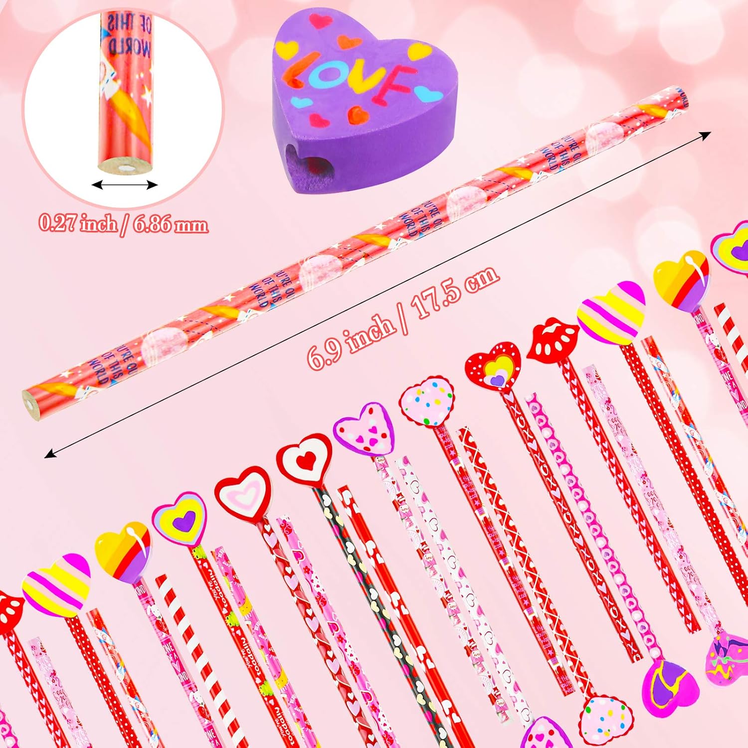72 Piece Valentine‘s Day Pencils Assortment and Heart Eraser Topper kit ...