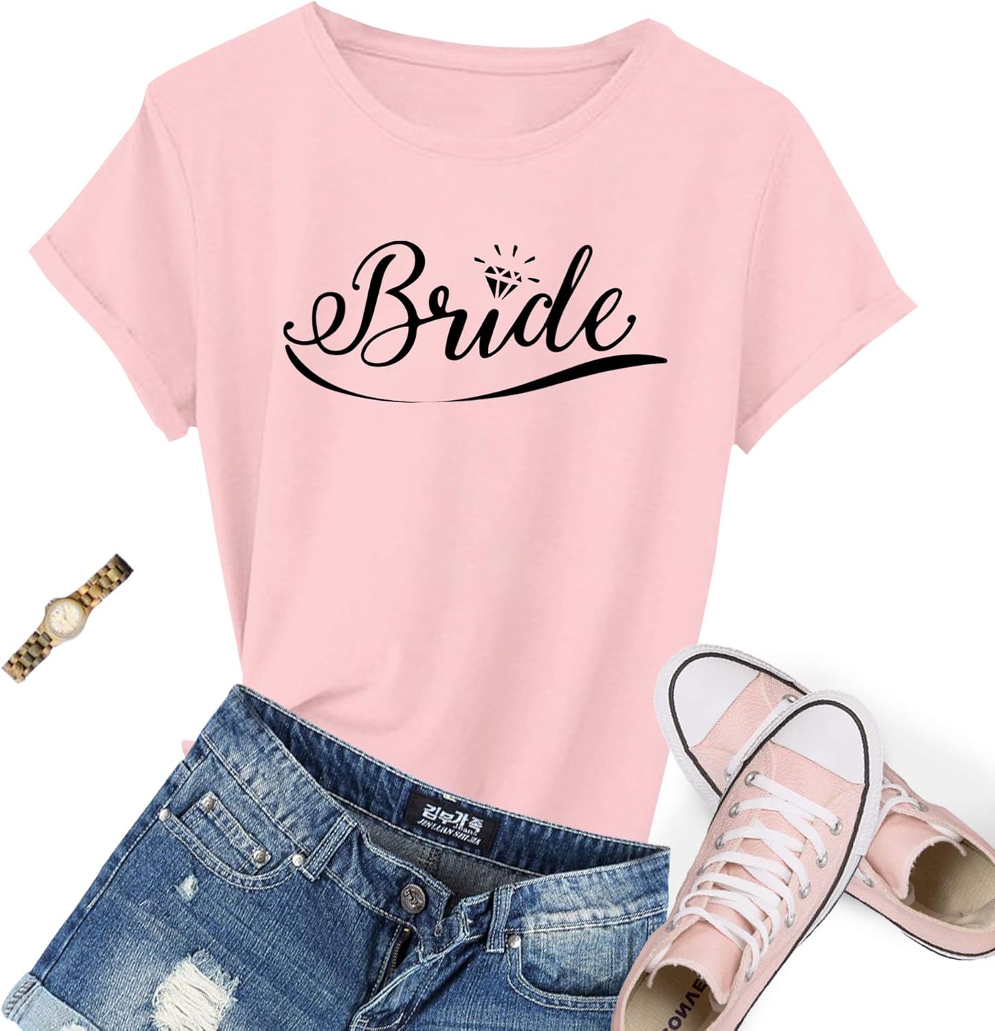 Amazon.com: Bridal Crew Neck T Shirts Cotton Rounds Tees for Bride to ...