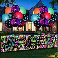 Amazon.com: Neon Birthday Decorations Glow Neon Birthday Party Banner ...