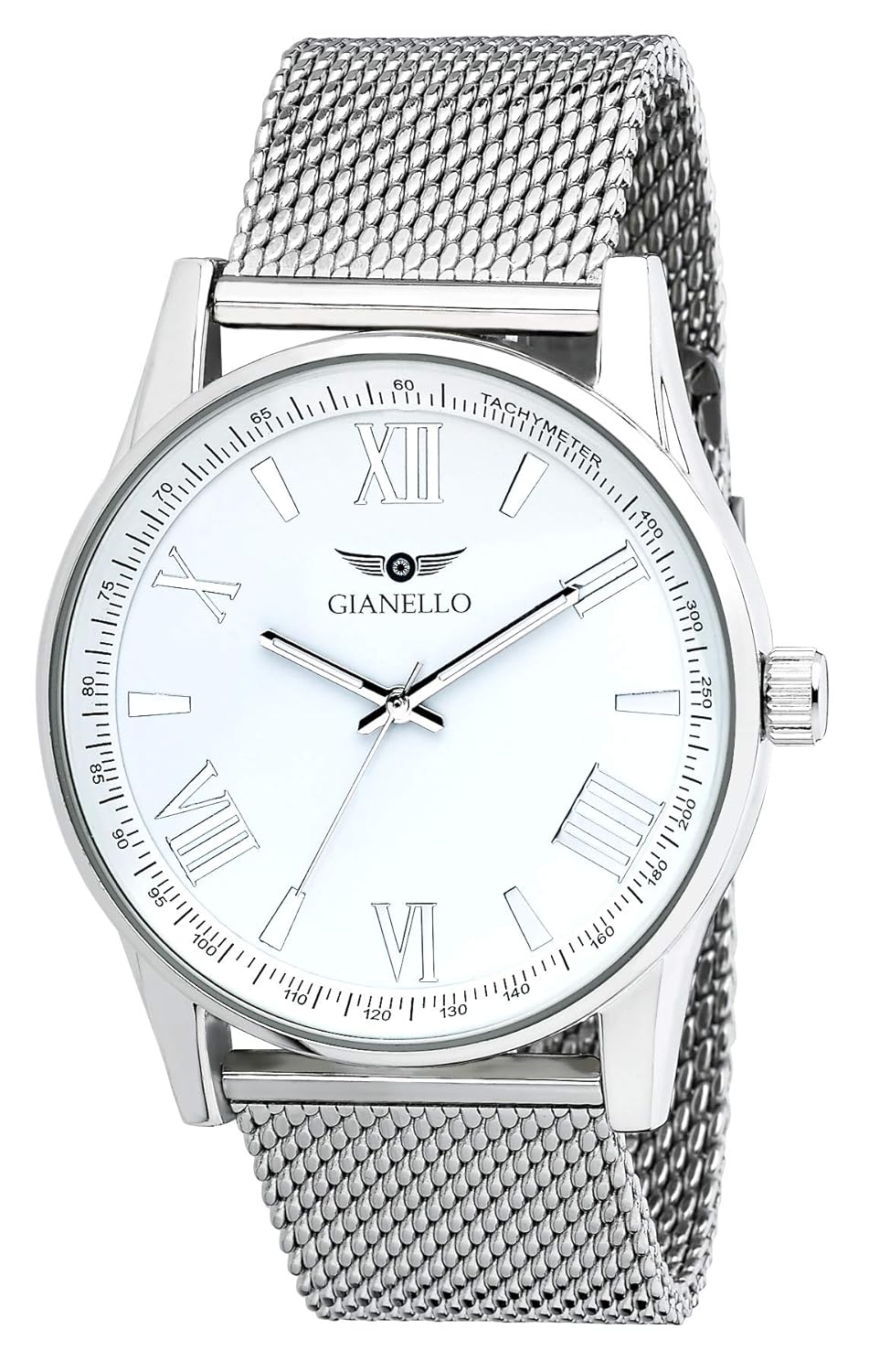 Buy Gianello Mens GNL7710SS Silver Mesh 42mm Tachymeter Bezel Watch ...