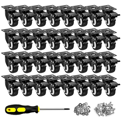 2" Caster Wheels Set of 32, Heavy Duty Casters with Brake, No Noise ...