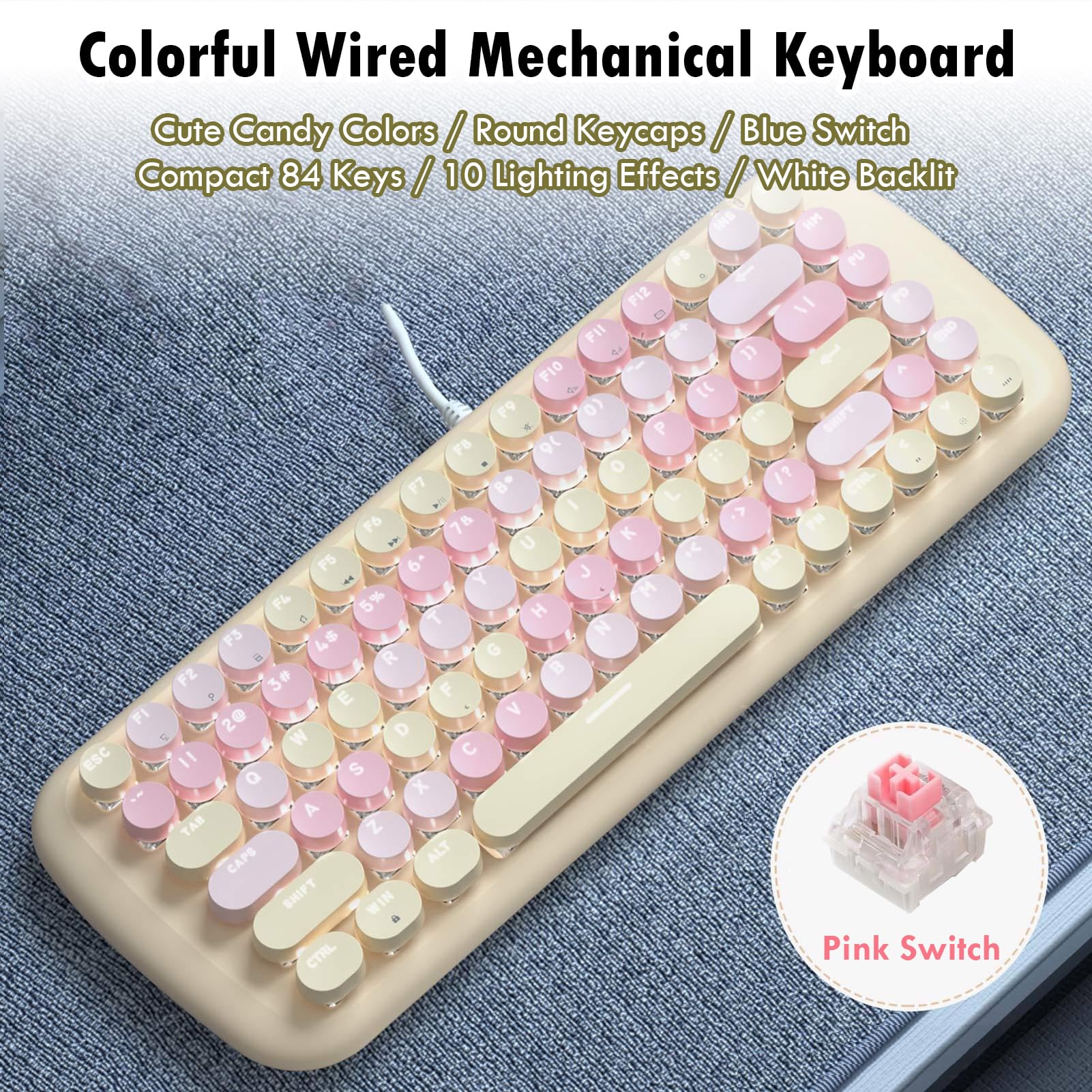 Mua Lomiluskr Cute Colorful Wired Mechanical Keyboard for Girls and ...