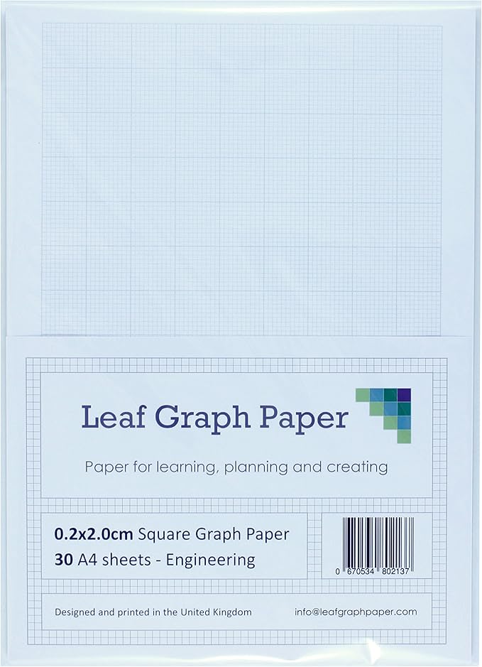 A4 Graph Paper 2mm 0.2cm Squared Engineering - 30 Loose-Leaf Sheets ...