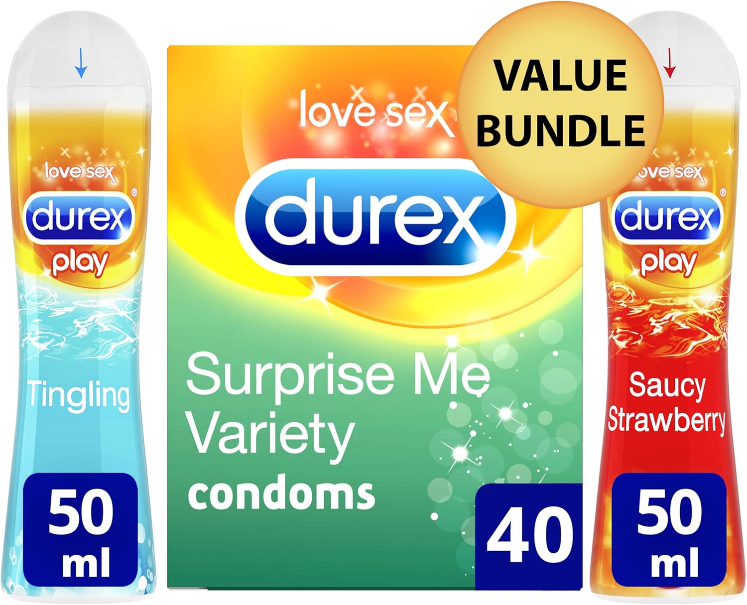 Durex Condoms Surprise Me Variety pack of 40 - Durex Play Lubricant ...