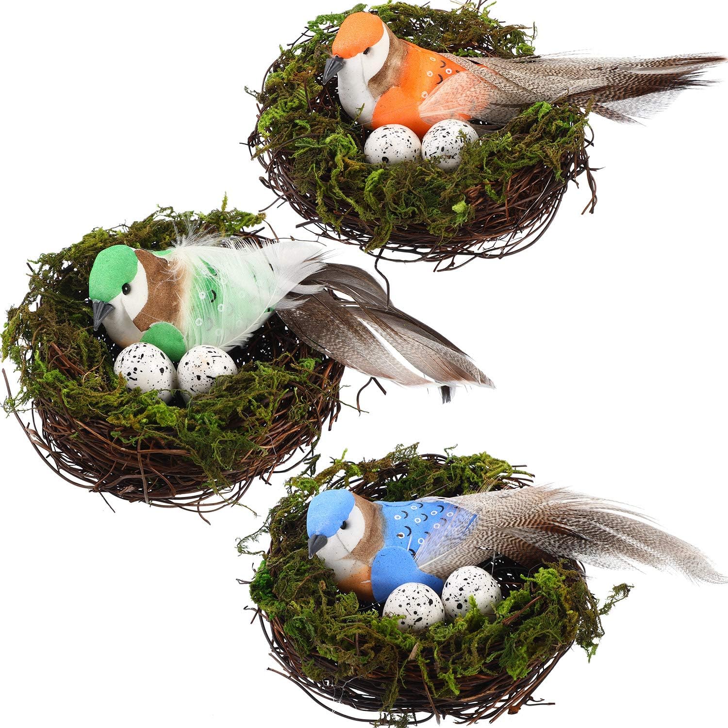 meekoo 3 Sets Easter Artificial Nest Natural Bird Nest Kit includes ...