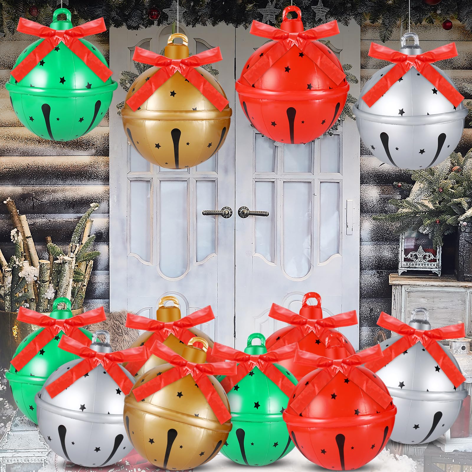Jetec 12 Pieces 16 Inch Giant Christmas Inflatable Jingle Bells Large ...