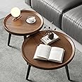 Amazon.com: 2 PCS Walnut Round Coffee Table, Small Nesting Coffee Table ...