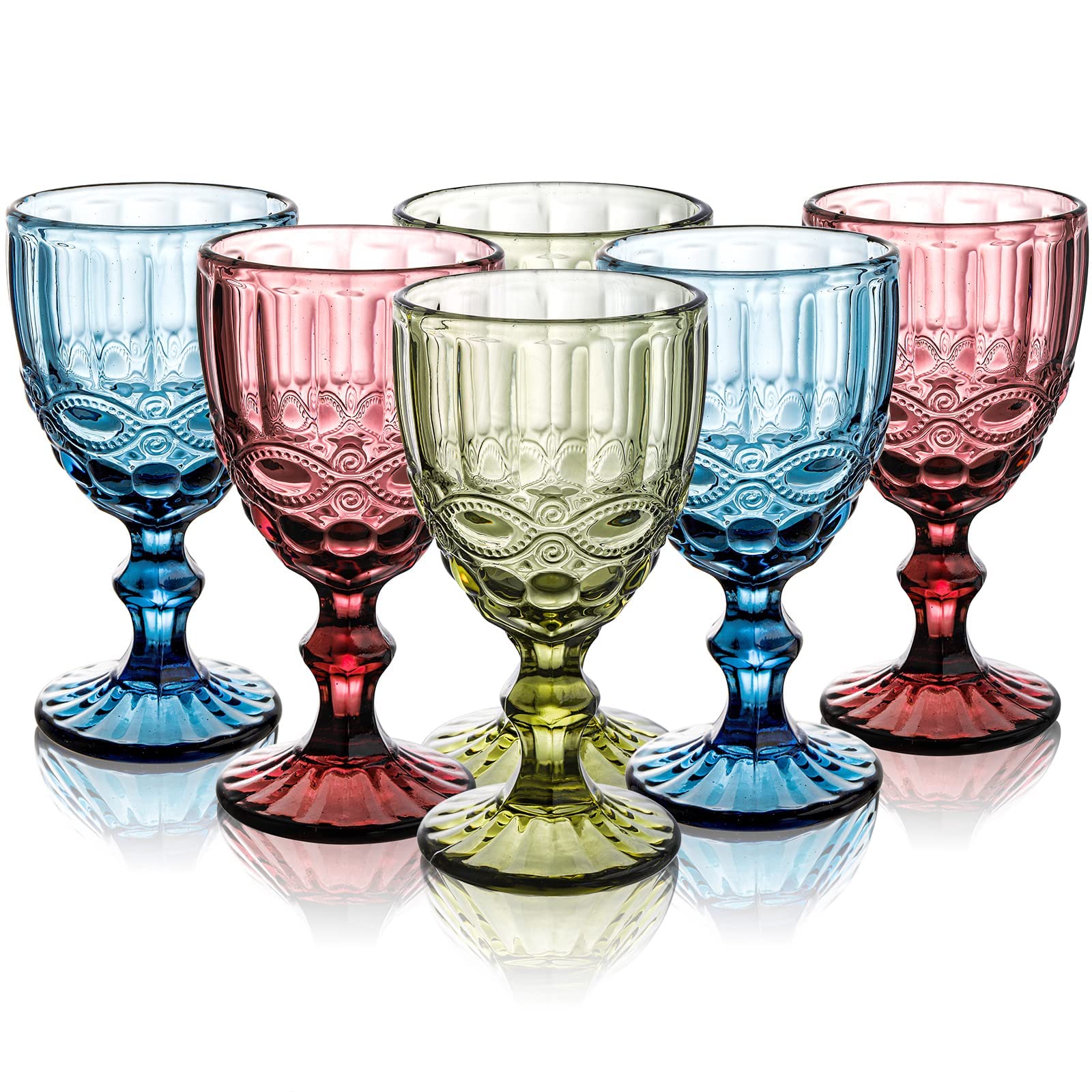 Youeon Set of 6 Colored Wine Goblets, 10 Oz Wine Glasses Set with ...