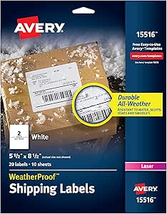 Avery Weatherproof Labels for Laser Printers, 5.5 x 8.5 Inch, White ...