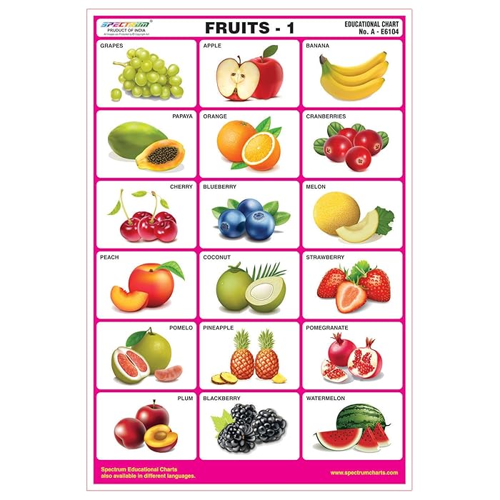Buy Spectrum Fruits-1 Pre-Primary Kids Learning Educational Laminated ...