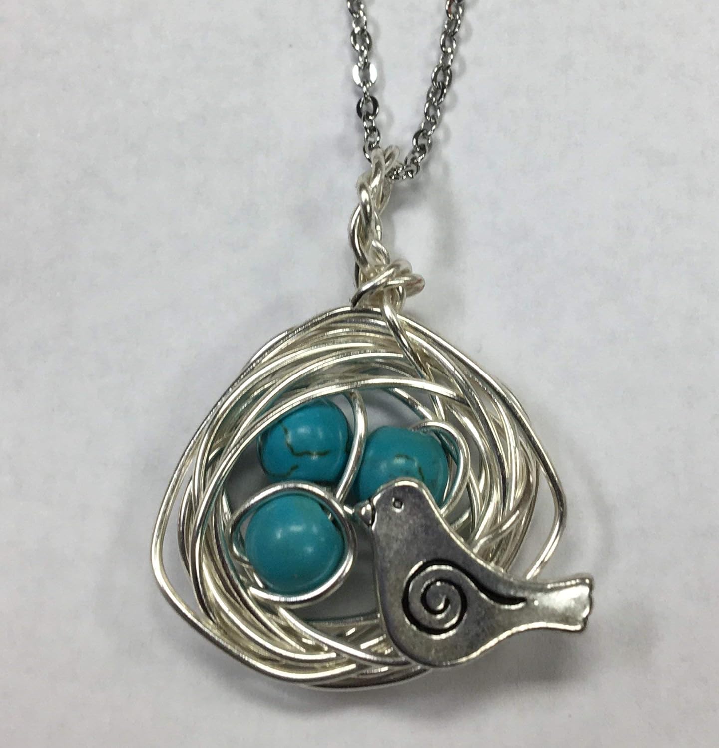 Amazon.com: Robins Nest or Bird's Nest Pendant with 3 Turquoise Eggs on ...