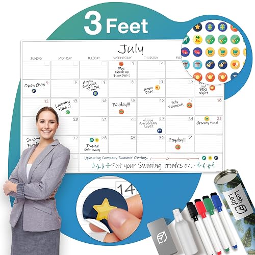 Large Dry Erase Calendar for Wall - 24" x 36", Reusable Monthly ...
