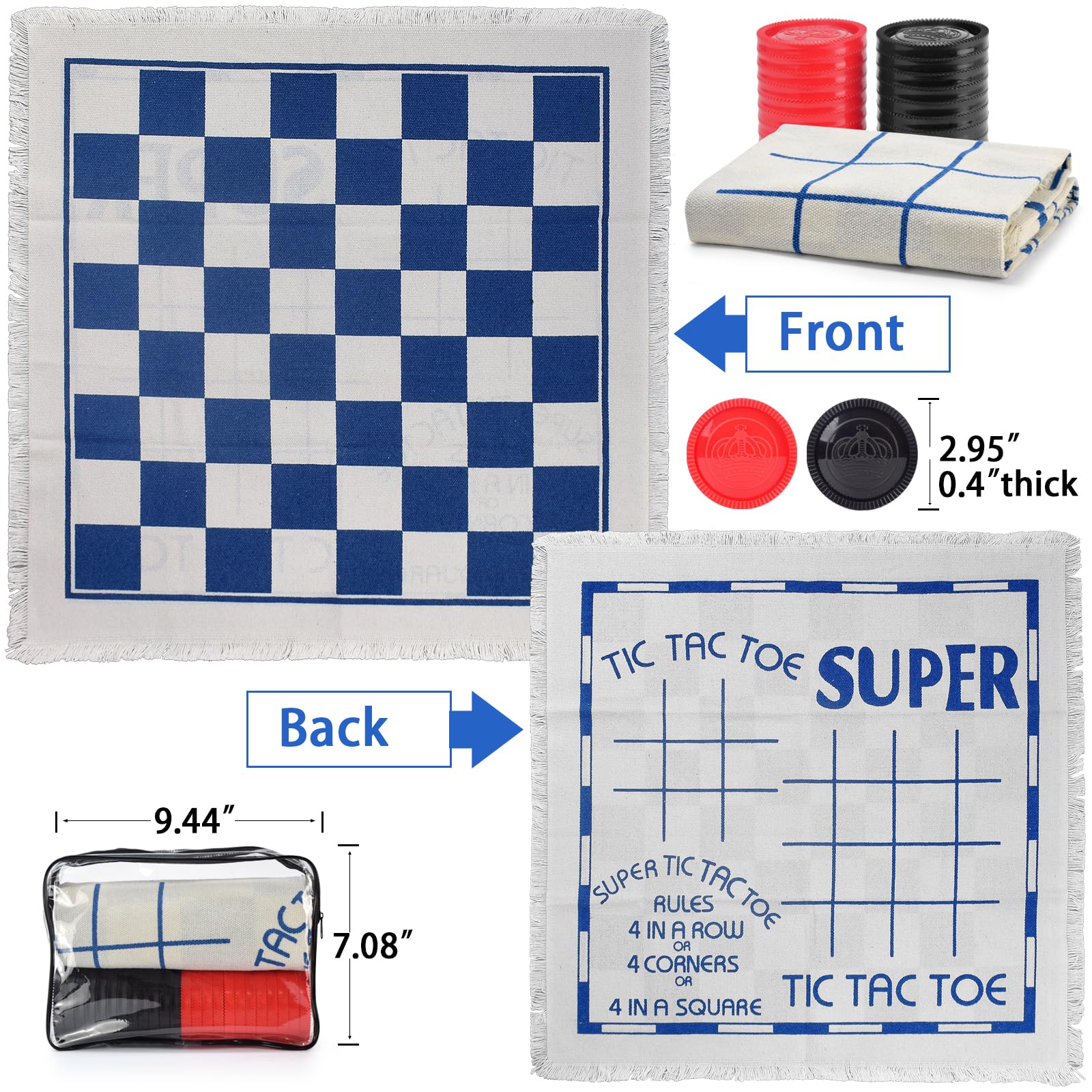 Giant Checkers Set, 3 in 1 Tic Tac Toe Game Board for Adults Kids with ...