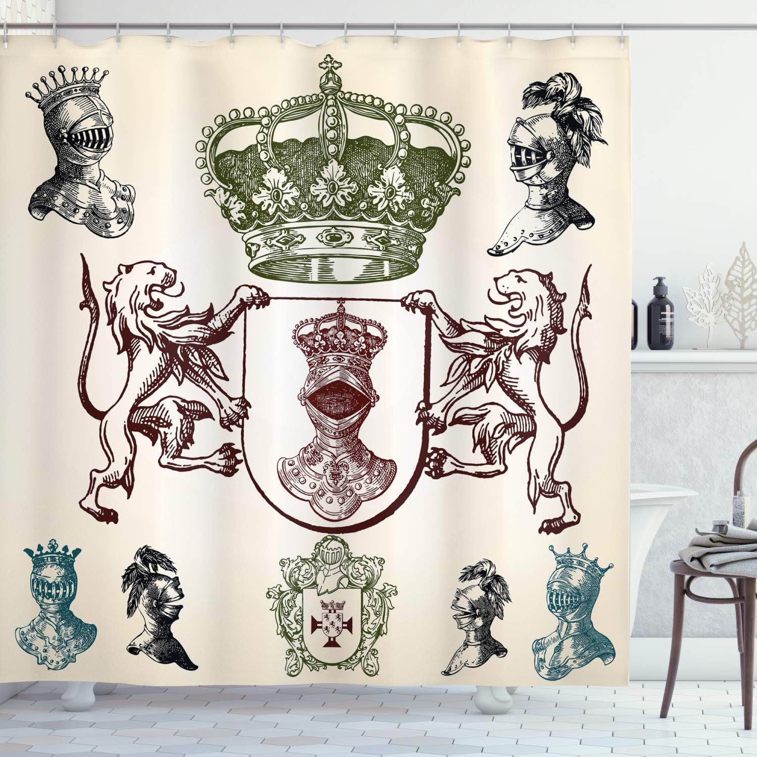 Amazon.com: Ambesonne Medieval Shower Curtain, Shield Design Various ...