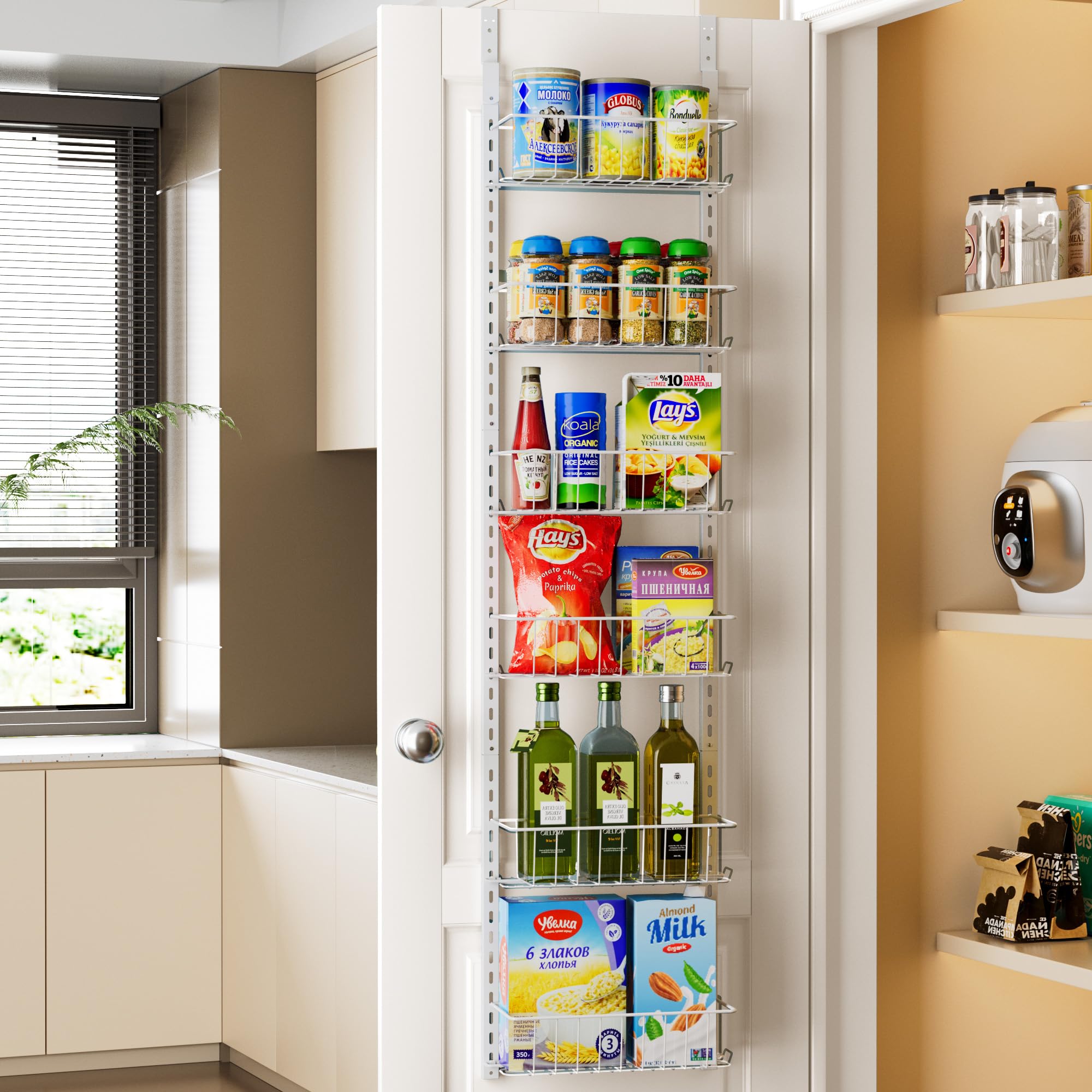 Delamu Pantry Door Organizer, Adjustable Metal Over the Door Pantry ...
