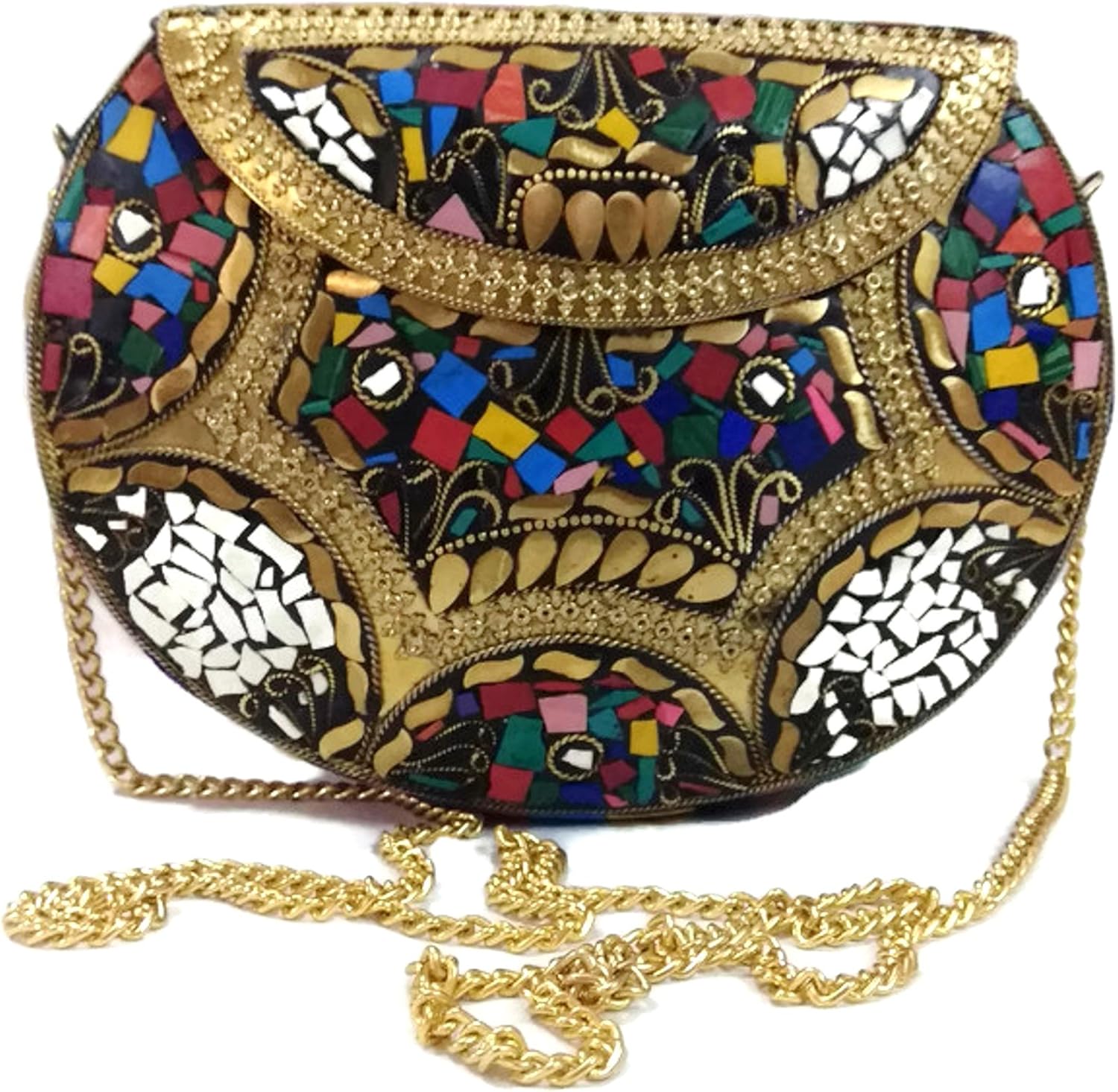 ethnic metal bag, festival bag, metal stone bag, blue clutch, boho bag ...