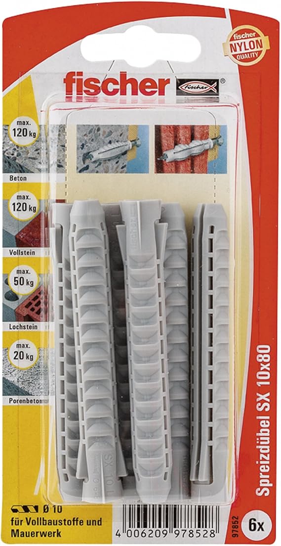 Fischer Expansion Plugs SX, 10 mm x 80 mm, K SB-Card, 097852: Amazon.co ...