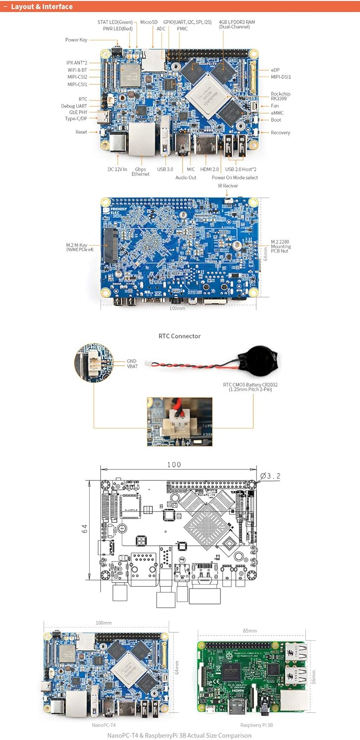 FriendlyElec NanoPC-T4 Open Source RK3399 ARM Development Board DDR4 ...