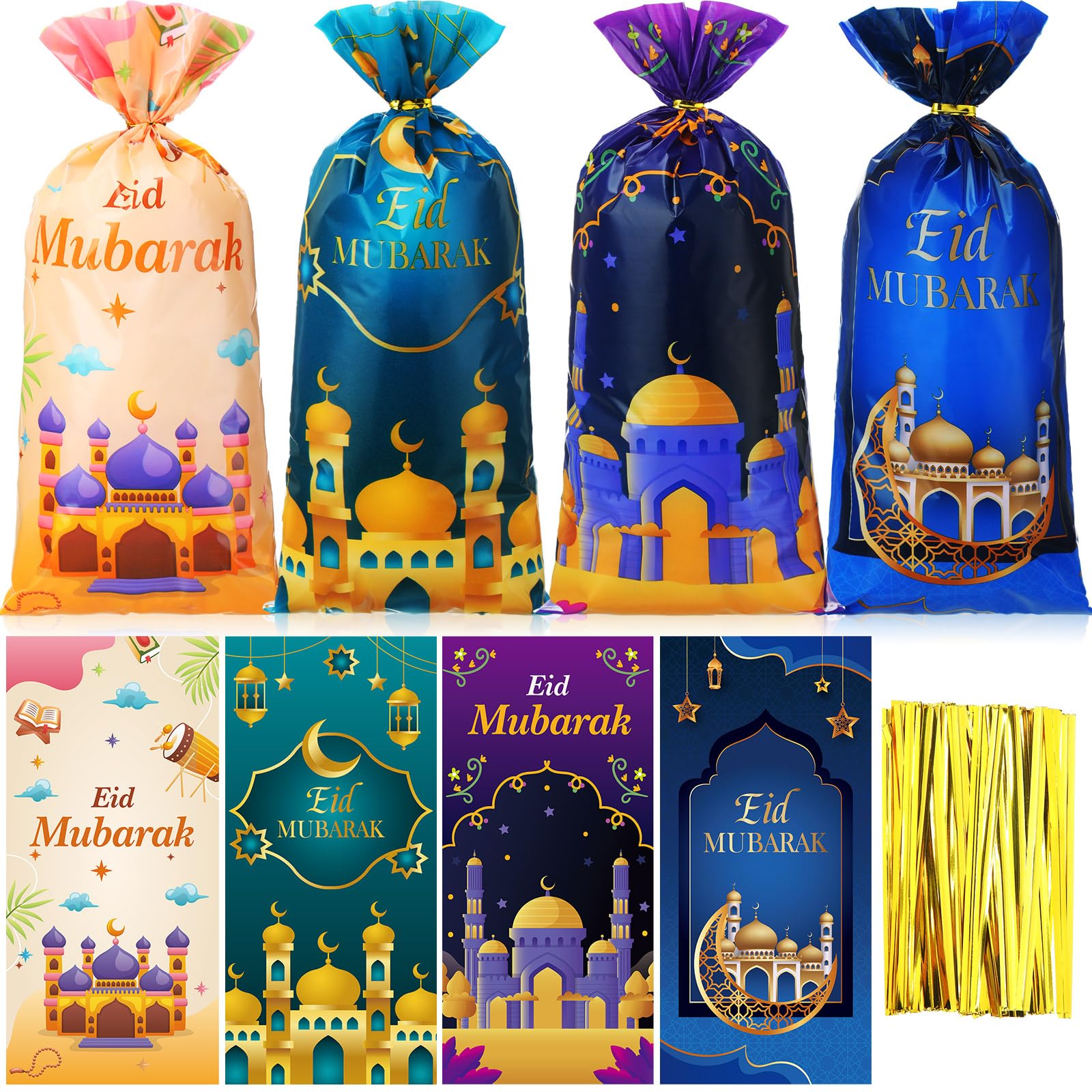 Humyoun 100 Pcs Muslim Ramadan Goodie Bags with 100 Ties Mubarak Eid ...
