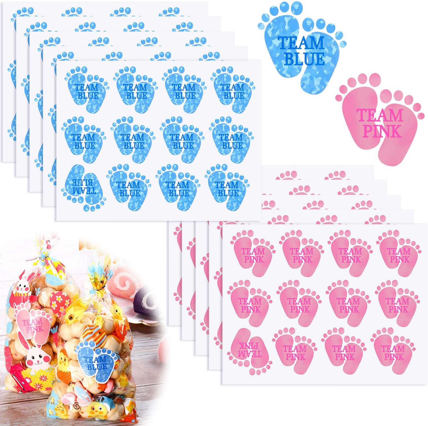 Outus 120 Pieces Gender Reveal Stickers Baby Footprint Stickers Team ...